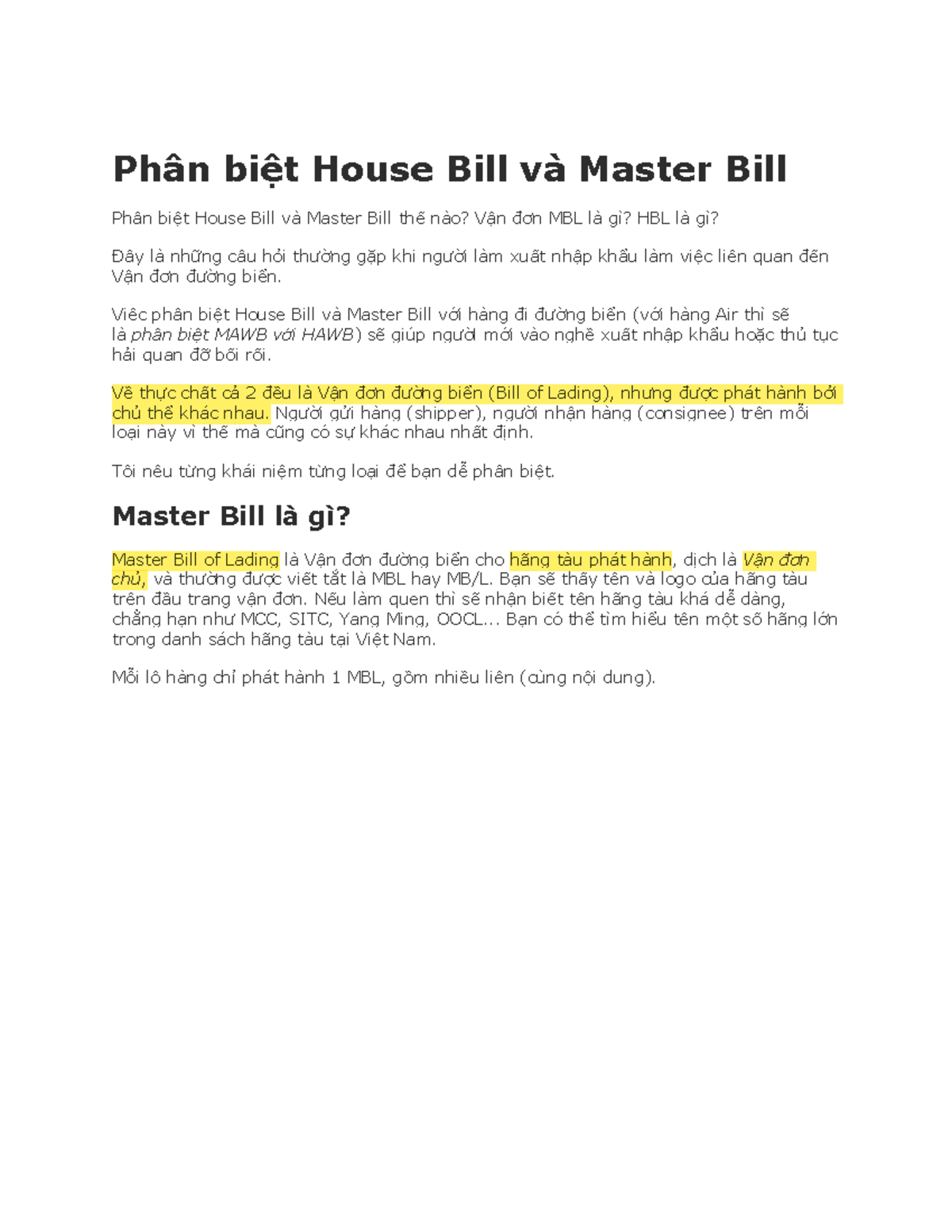 BCT-0012-1 - ẻ e s - Phân biệt House Bill và Master Bill Phân biệt ...