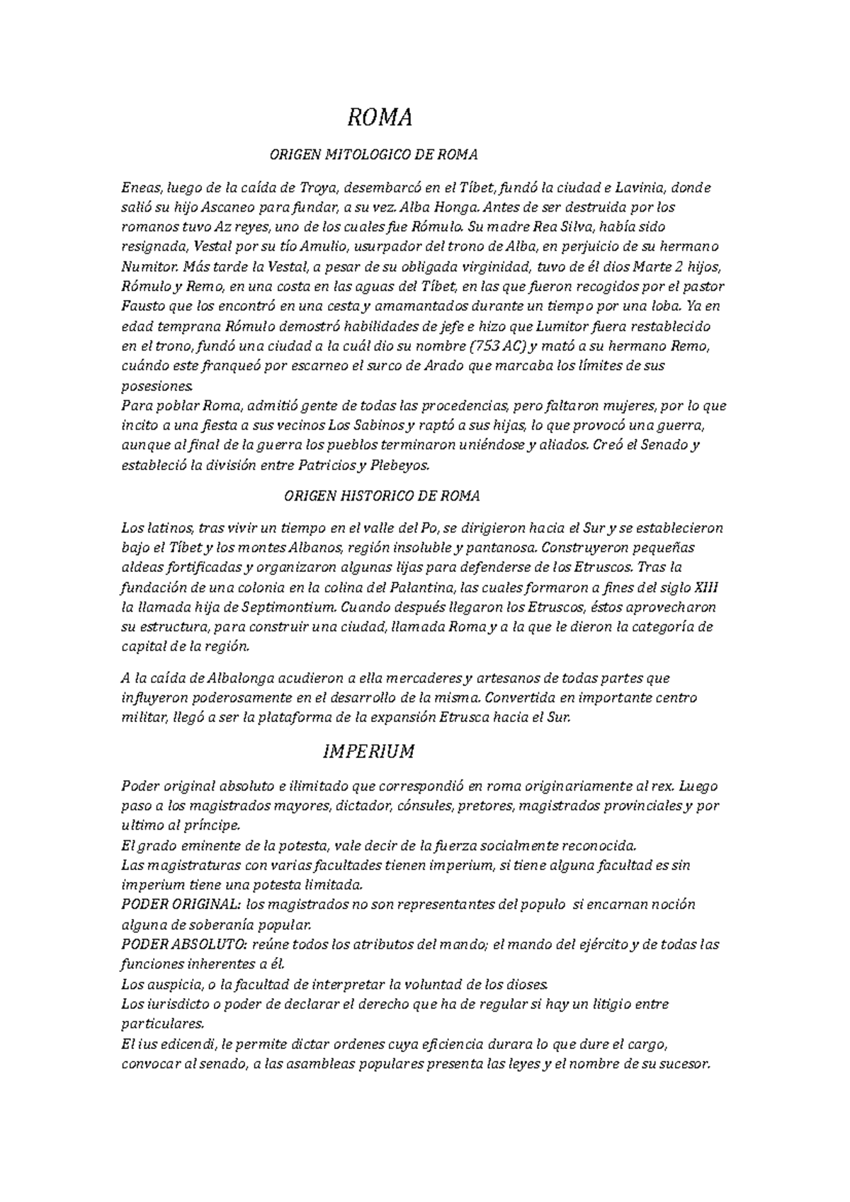 ROMA - Resumen Historia - ROMA ORIGEN MITOLOGICO DE ROMA Eneas, luego ...
