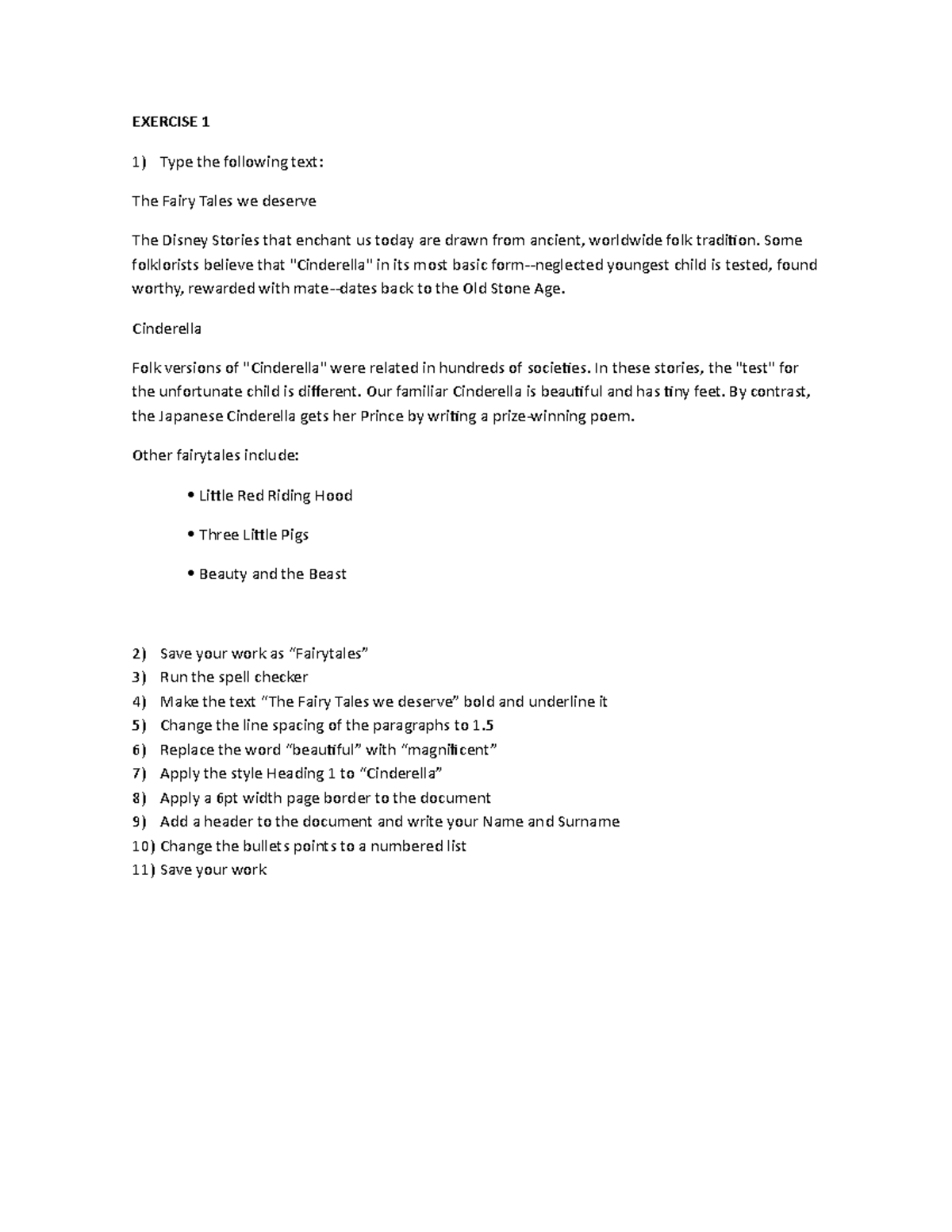 Word-Exercises - word exercise - Type the following text: The Fairy ...