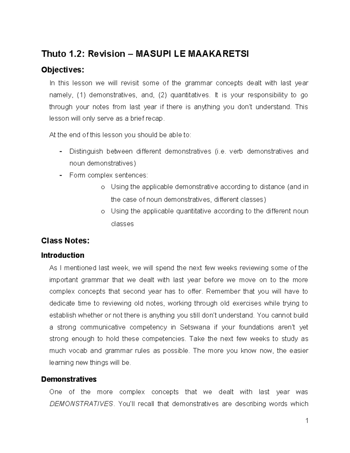 Thuto 1.2 (Class Notes) - Thuto 1: Revision – MASUPI LE MAAKARETSI ...