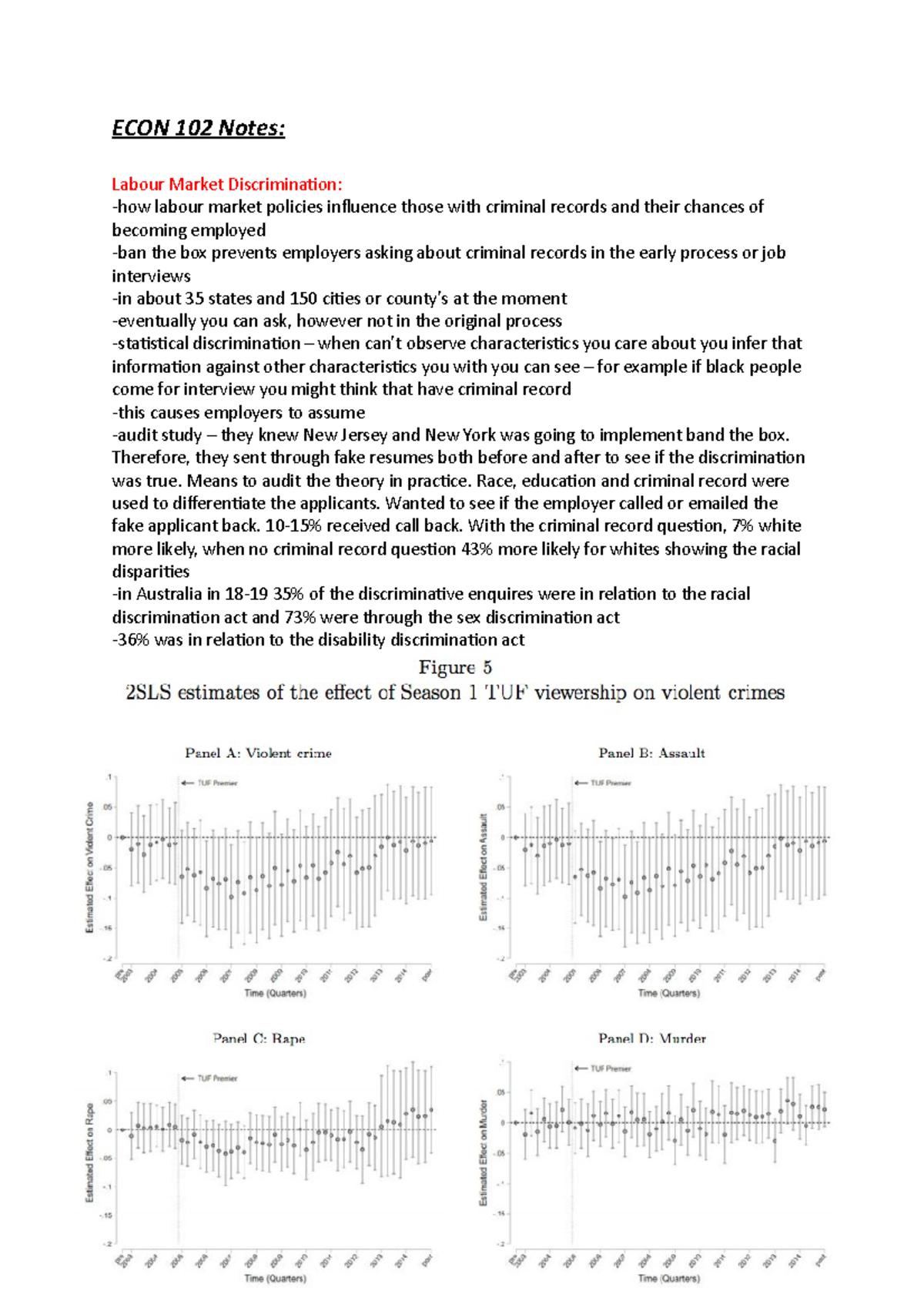 ECON 102 Notes - ECON 102 Notes: Labour Market Discrimination: -how ...