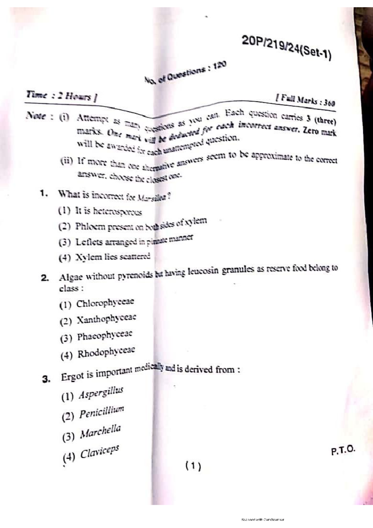 BHU MSC Botany 2020 - Good - Na Questions : 120 Time : 2 Hours I Fall ...