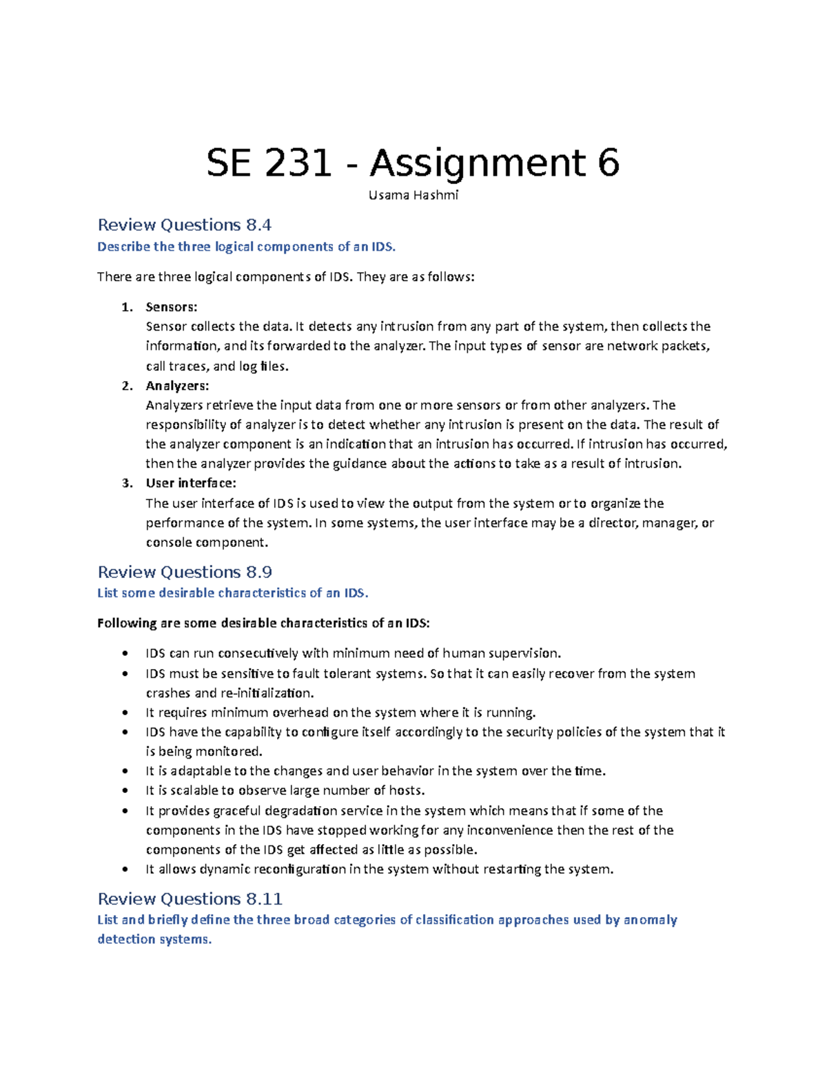 SE 231 Assignment 6 - SE 231 - Assignment 6 Usama Hashmi Review ...