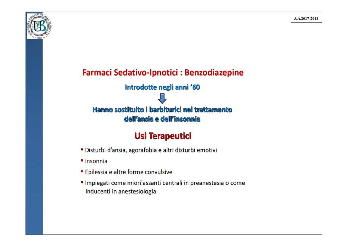 4) lezione-Sedativi Ipnotici Benzodiazepiene e nuclei a simile attività ...