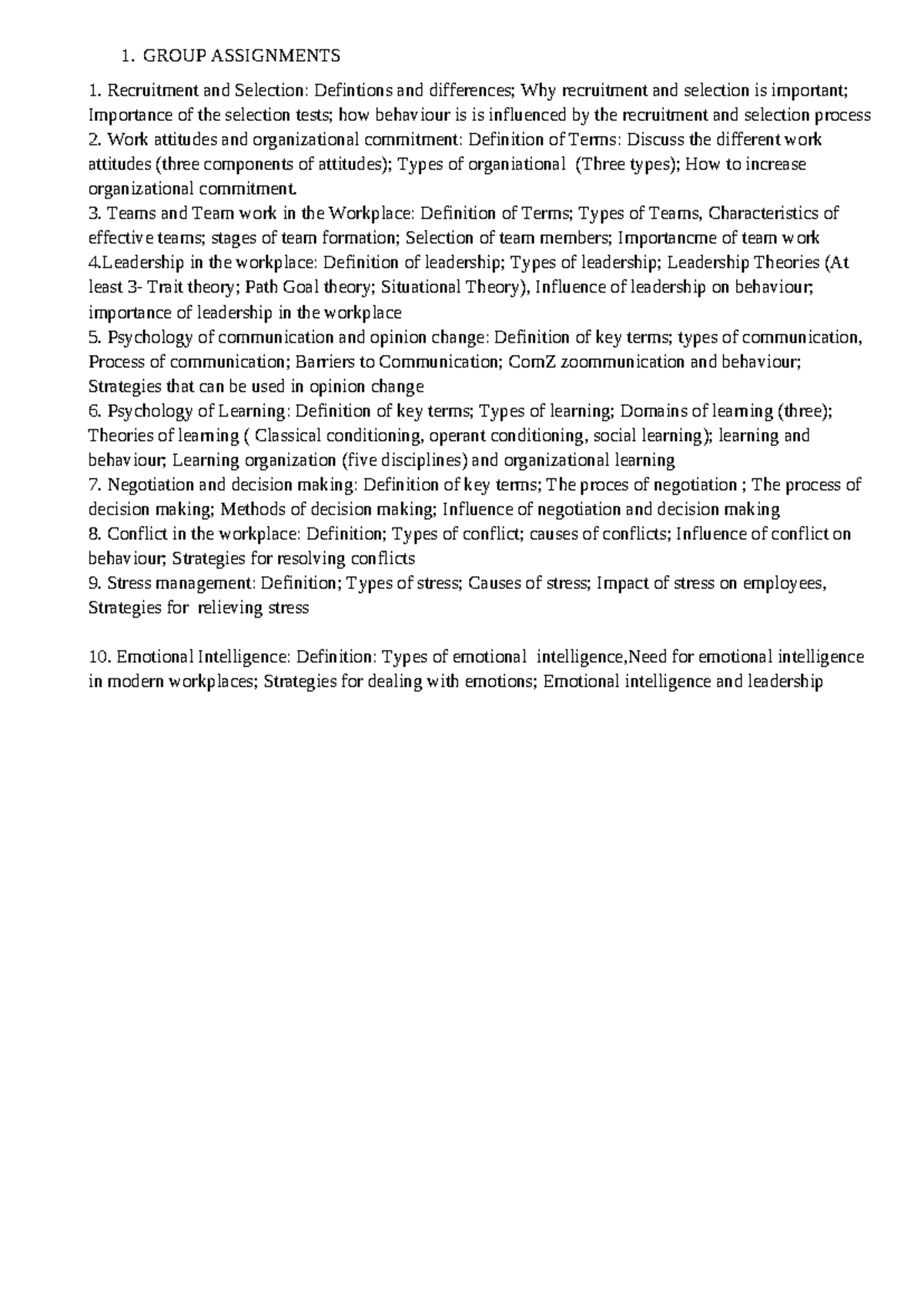 Shared Notes - Summary Human resource management - 1. GROUP ASSIGNMENTS ...