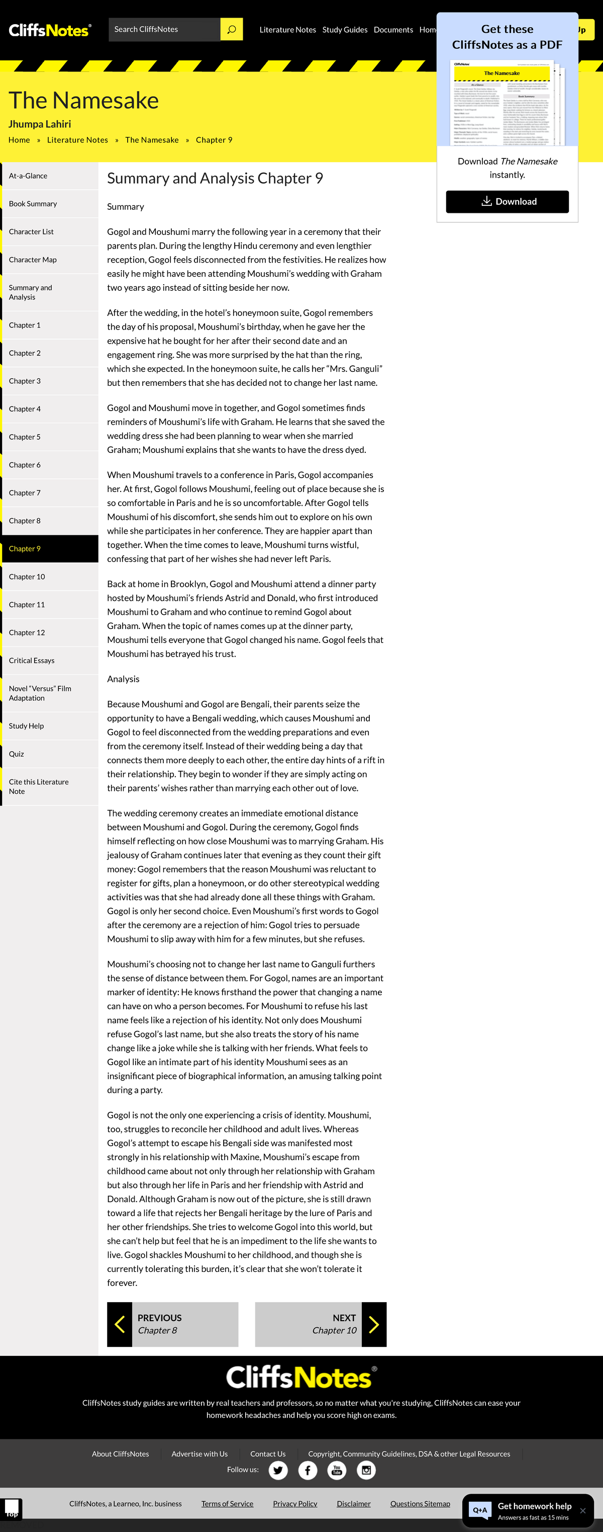 Chapter 9 - Namesake - REMOVED Search CliffsNotes ! Literature Notes ...