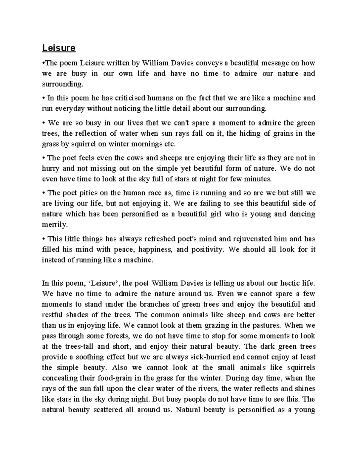 20210711-20210522-1st Year English Notes - Leisure •The poem Leisure ...