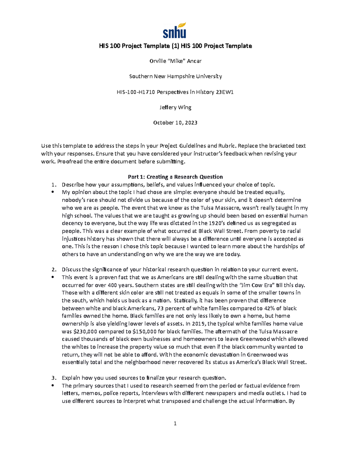 7-1 Project Submission - HIS 100 Project Template (1) HIS 100 Project ...