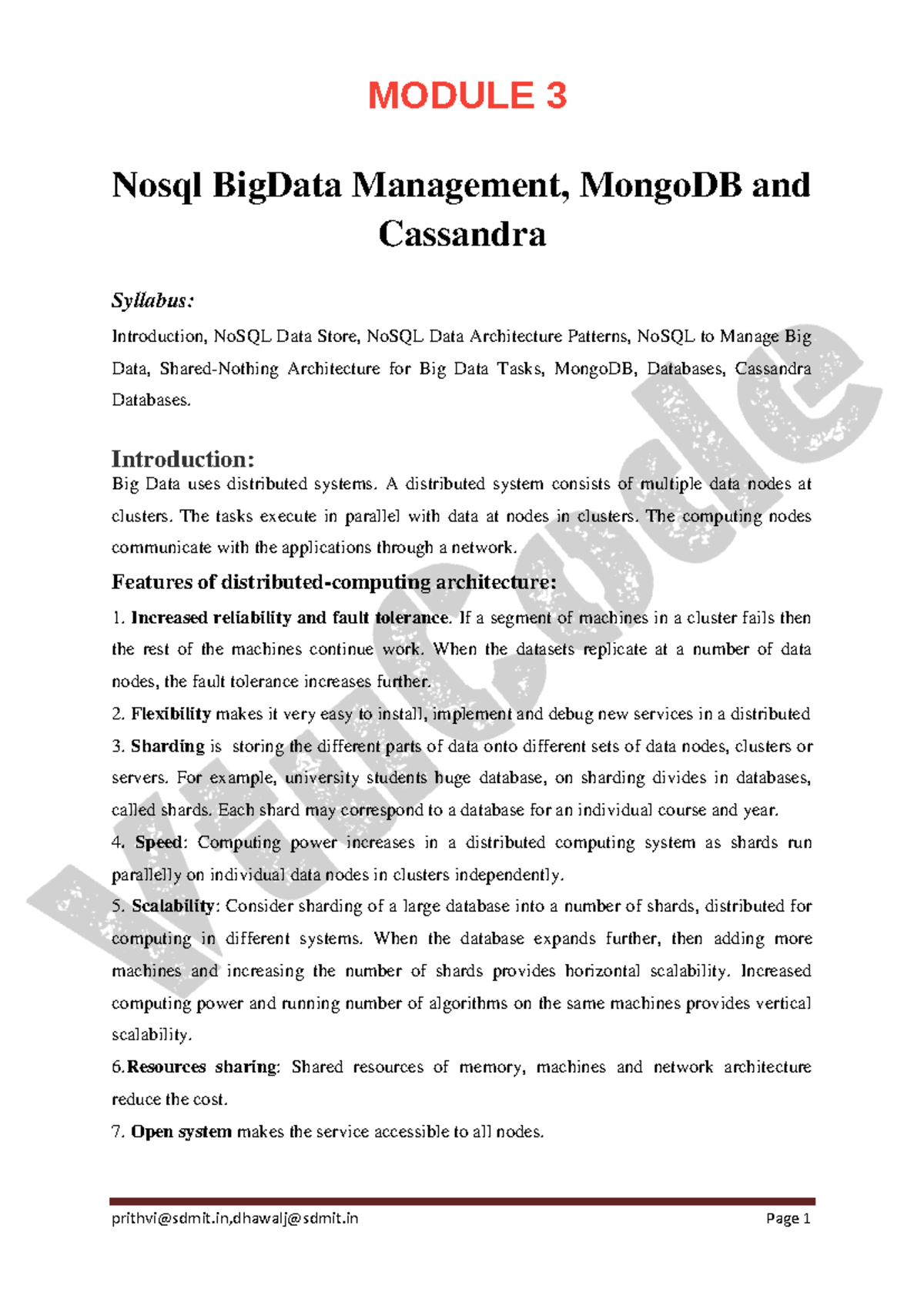 @21CS71 module 3 pdf - gfhghfhghg - Page 1 Nosql BigData Management, MongoDB and Cassandra ...