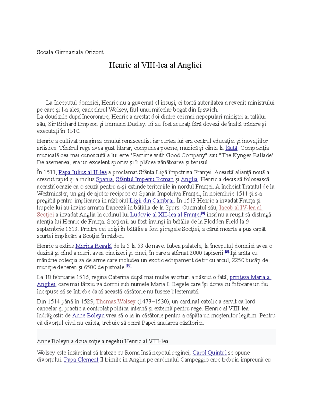 Henric AL 8 lea - fise pentru portofoliu istorie - Scoala Gimnaziala ...