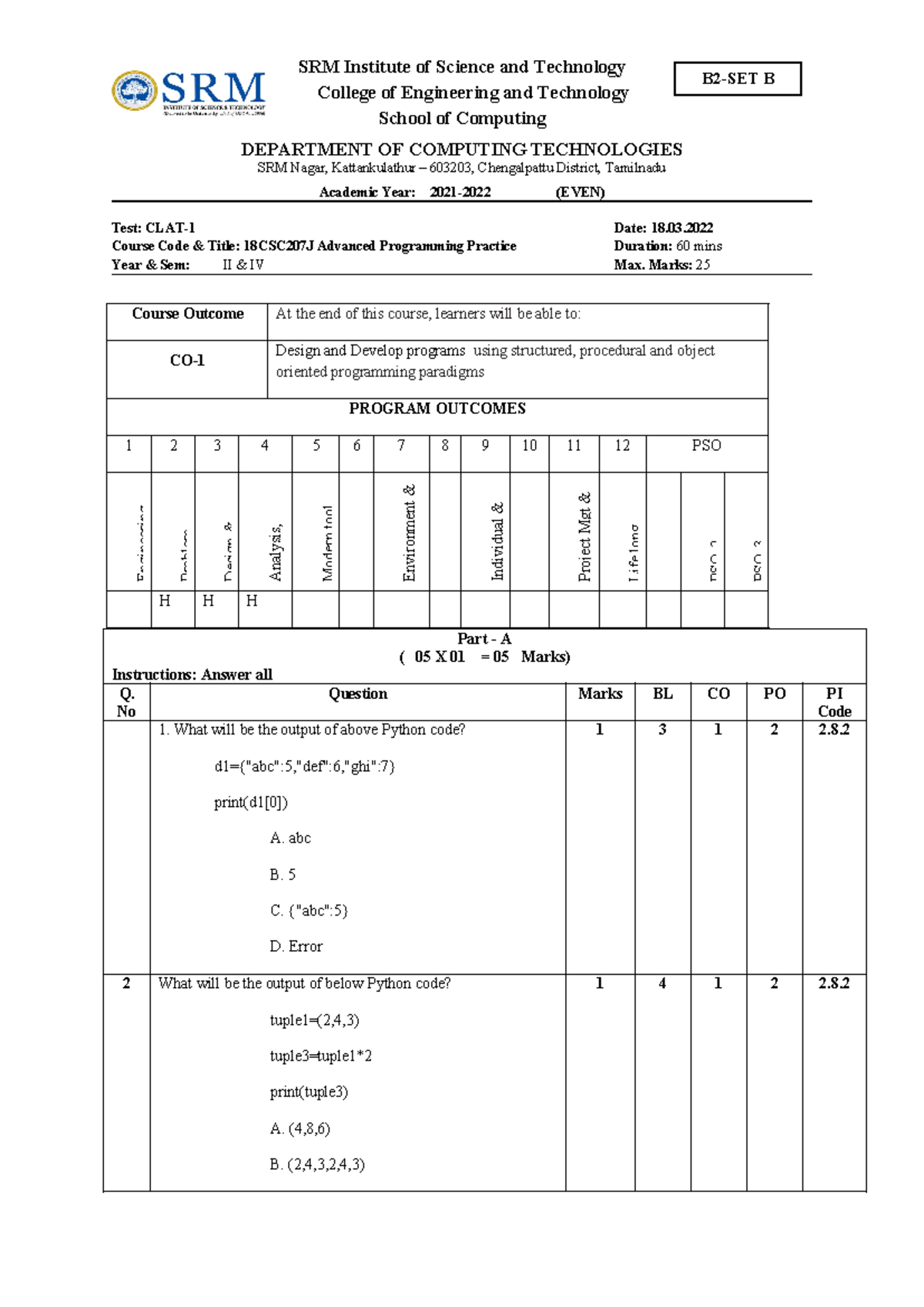 B2-S2 Final - CT PAPERS - SRM Institute of Science and Technology ...