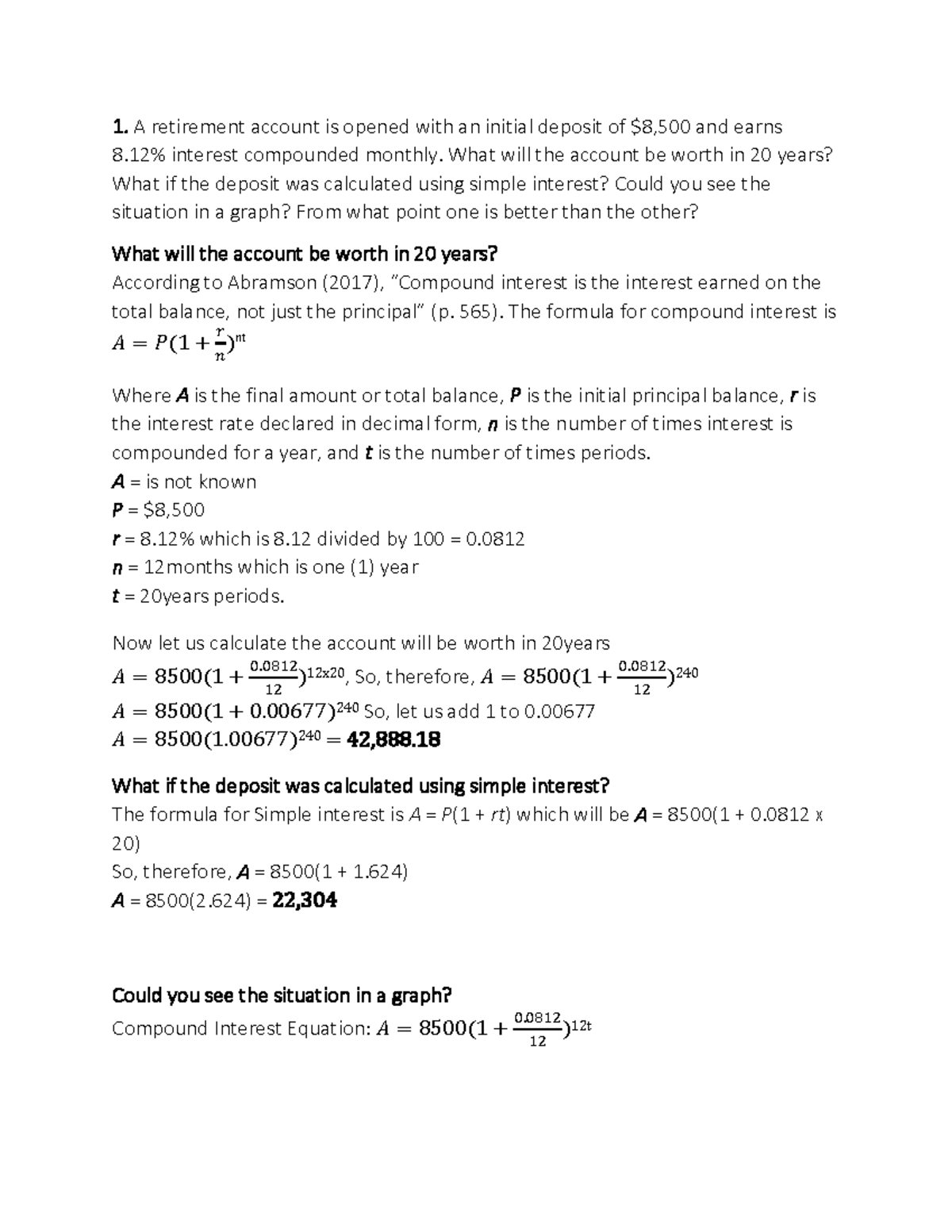 Math 1201 Written Assignment 5 Peer Solution - A retirement account is ...