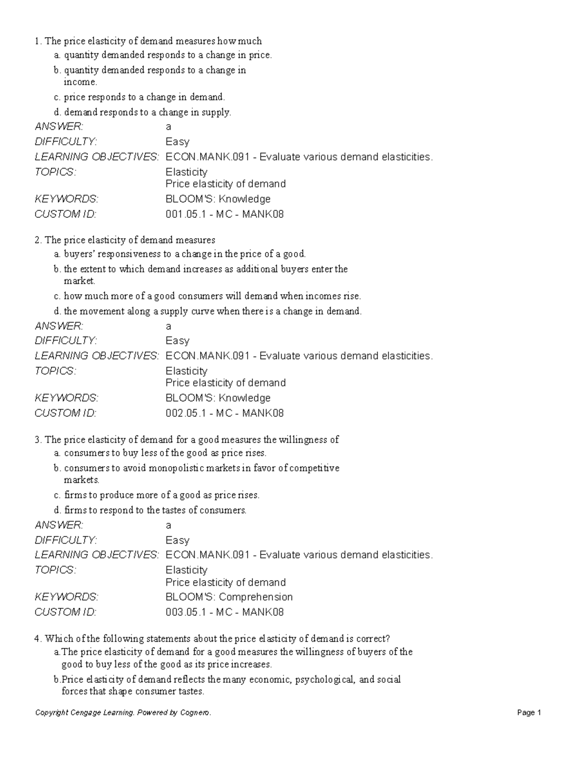 Sec 5.1 MC The Elasticity of Demand - The price elasticity of demand ...