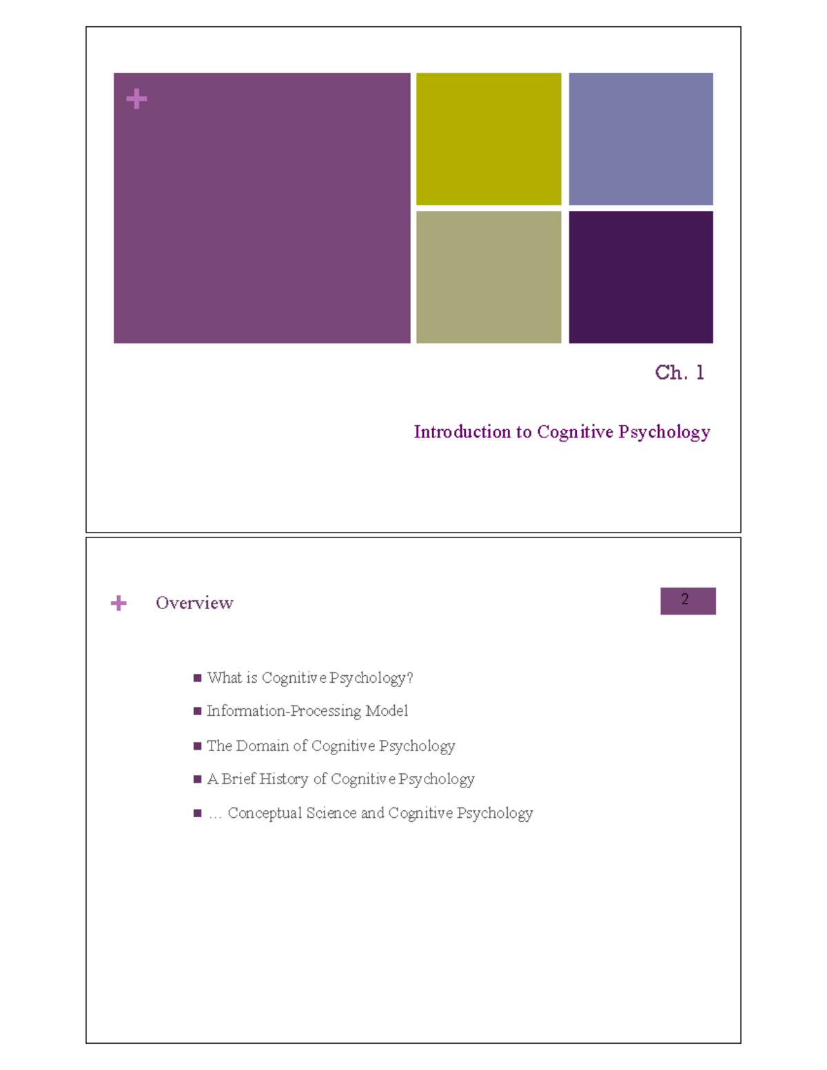 Cognitive psych ch 1 - Lecture notes Lecture 1 - Ch. 1 Introduction to ...