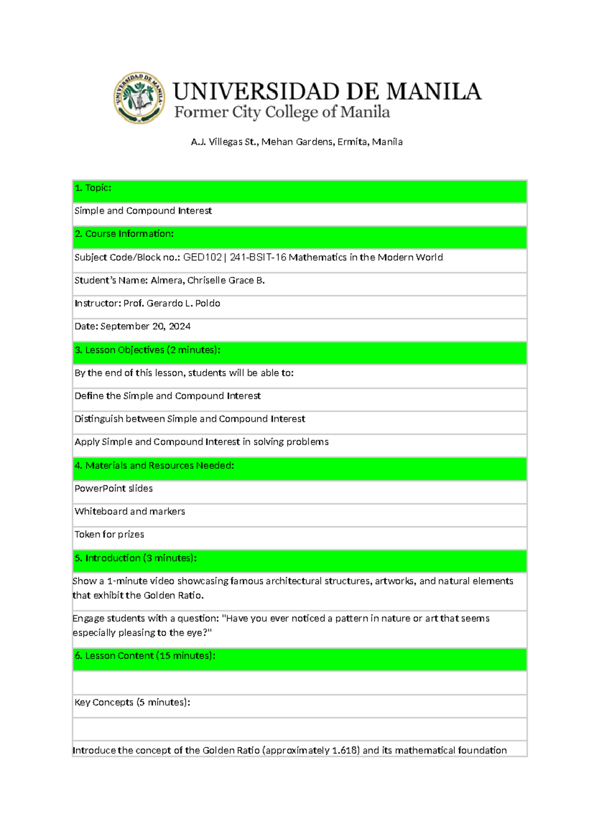 Written Report MMW Template - A. Villegas St., Mehan Gardens, Ermita ...