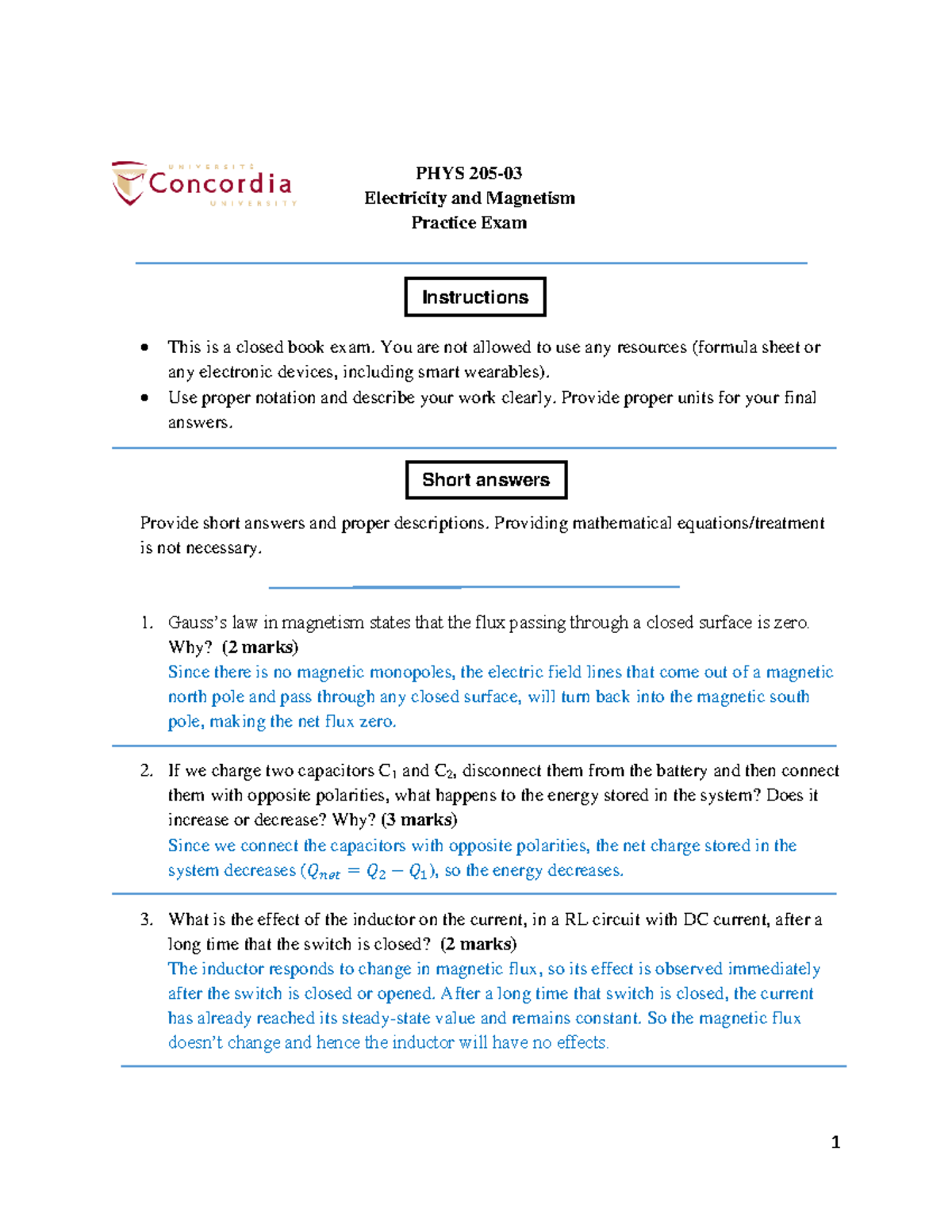 2018 Winter Practice Sols - PHYS 205- Electricity and Magnetism ...
