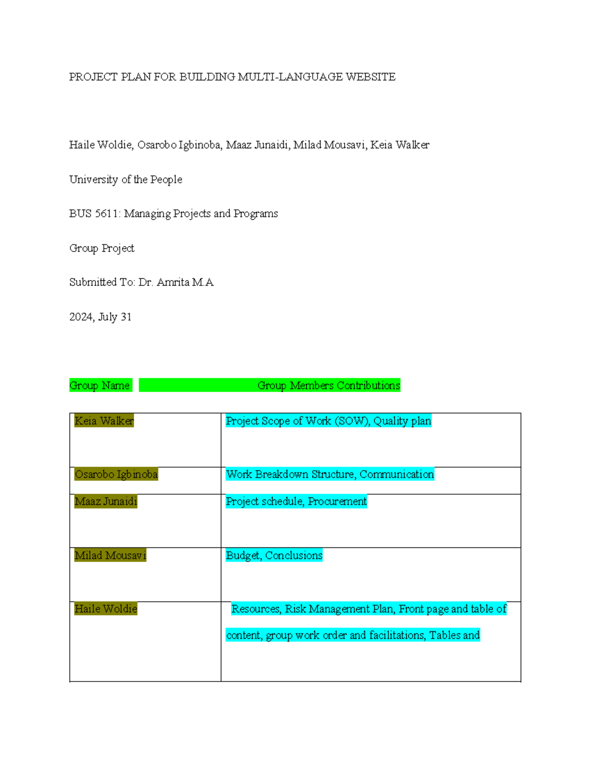 5611-final project work - PROJECT PLAN FOR BUILDING MULTI-LANGUAGE ...