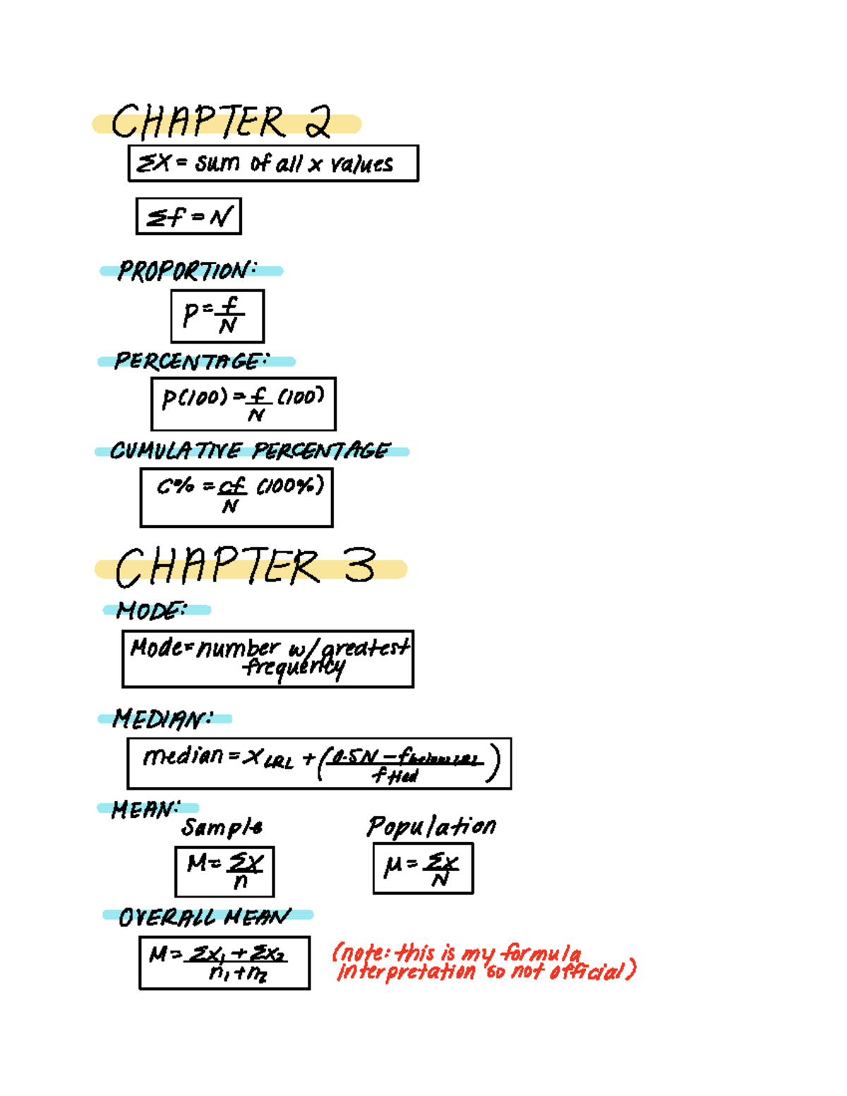 Equations cheat sheet - CHAPTER ####### 2 EX _sum of all Values Ef N ...