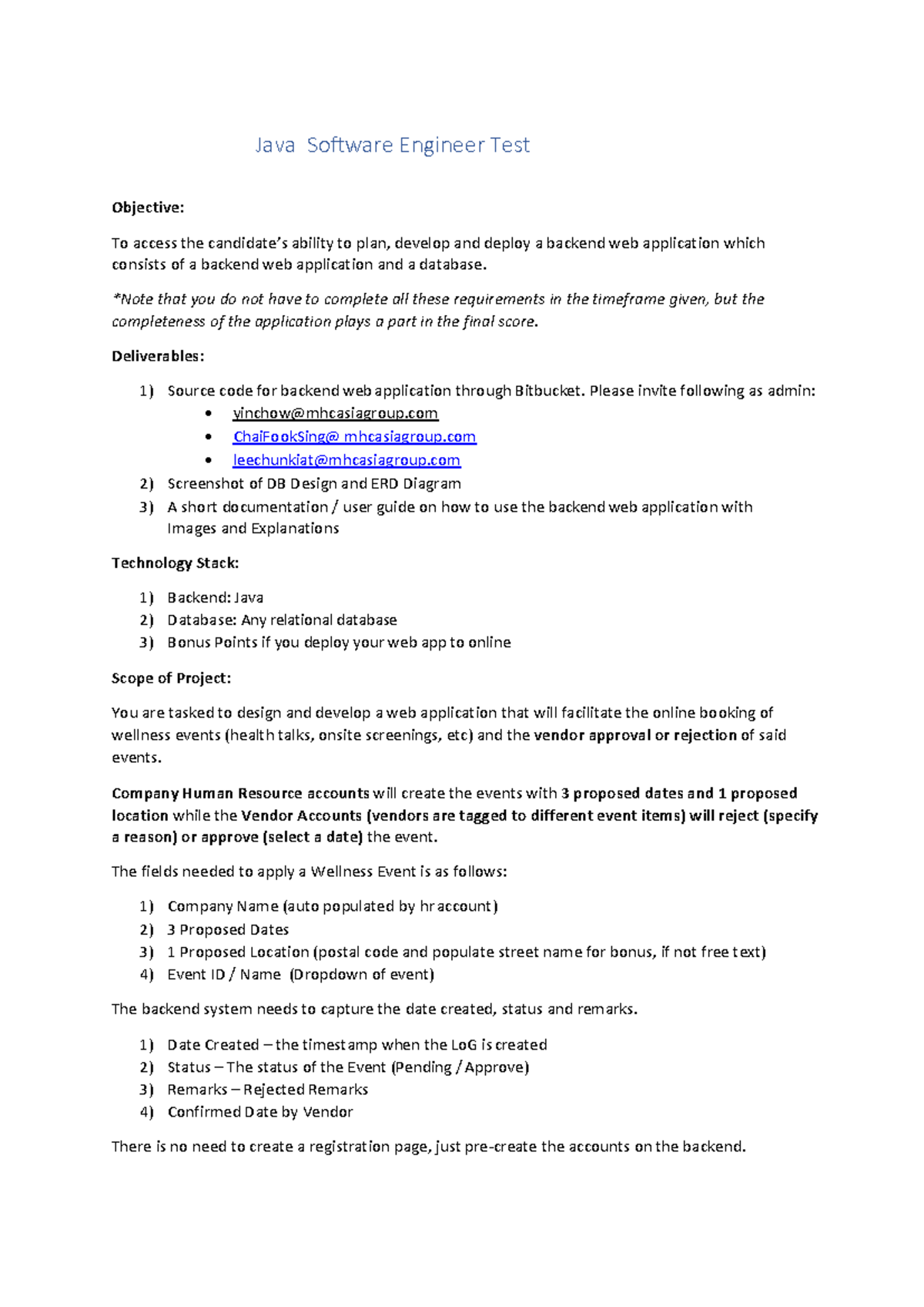 Java Software Engineer Test - Java Software Engineer Test Objective: To ...