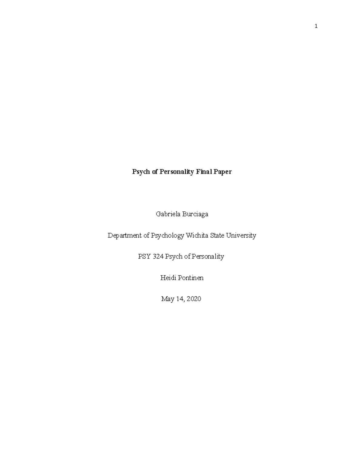 PSY of Personality Final Paper - Psych of Personality Final Paper ...