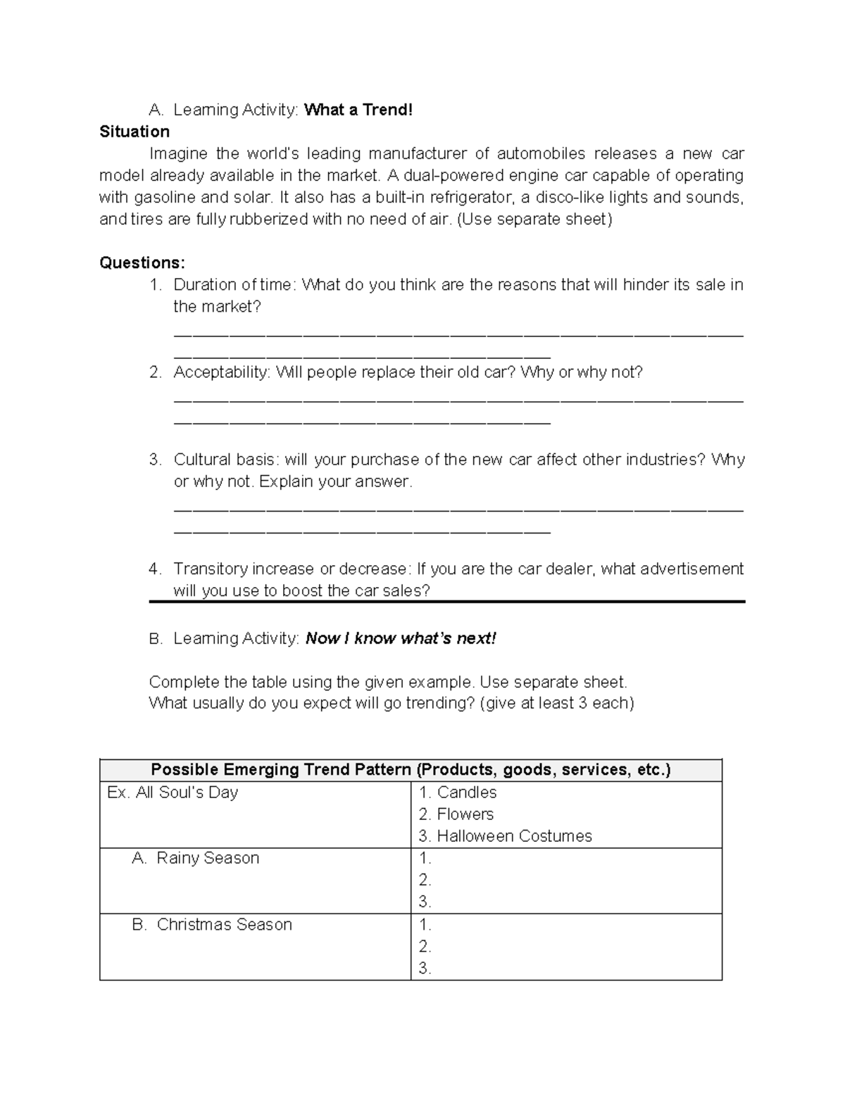 TNCT- Activity- Sheets - A. Learning Activity: What a Trend! Situation ...