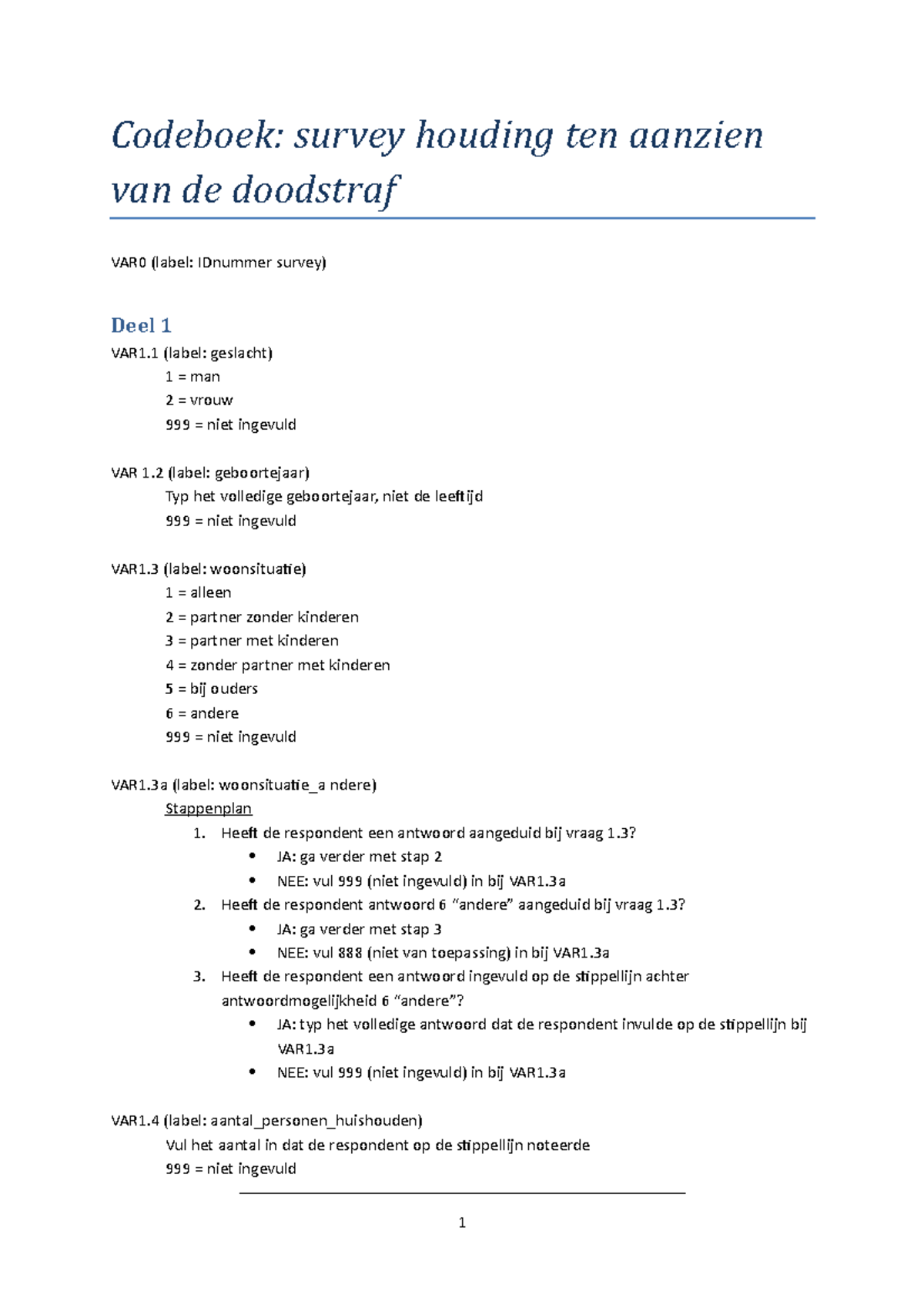 M3 - codeboek houding ten aanzien van de doodstraf - Codeboek: survey ...