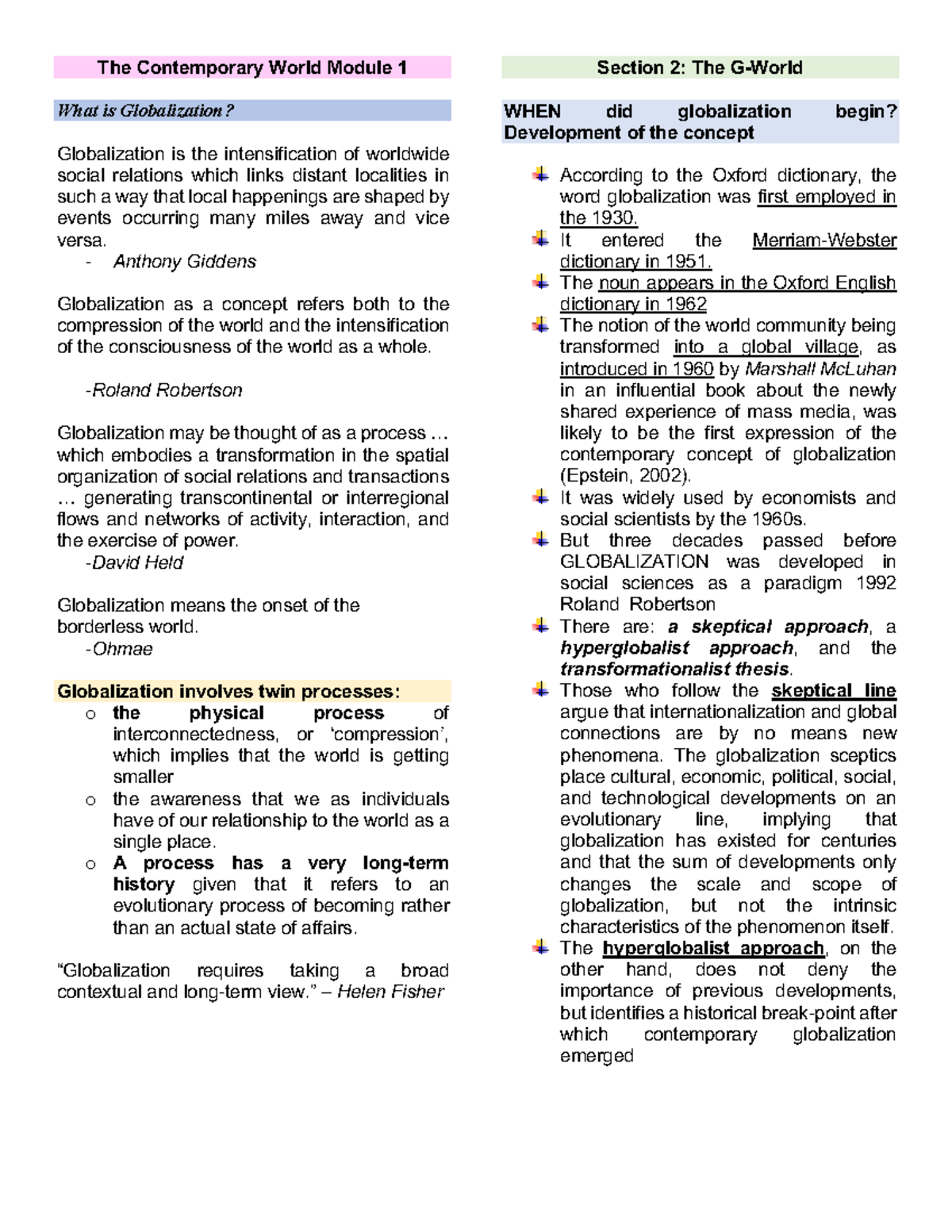 Contemporary World Notes copy - The Contemporary World Module 1 What is ...