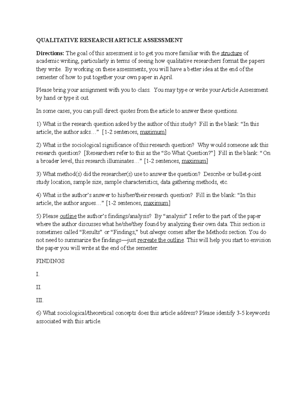 Article Assessment - Stuber. - QUALITATIVE RESEARCH ARTICLE ASSESSMENT ...