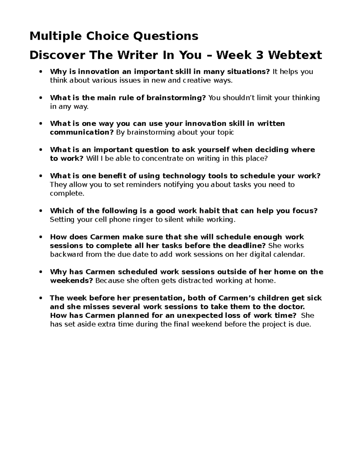 Discover The Writer In You - Multiple Choice (Webtext) - Week 3 ...