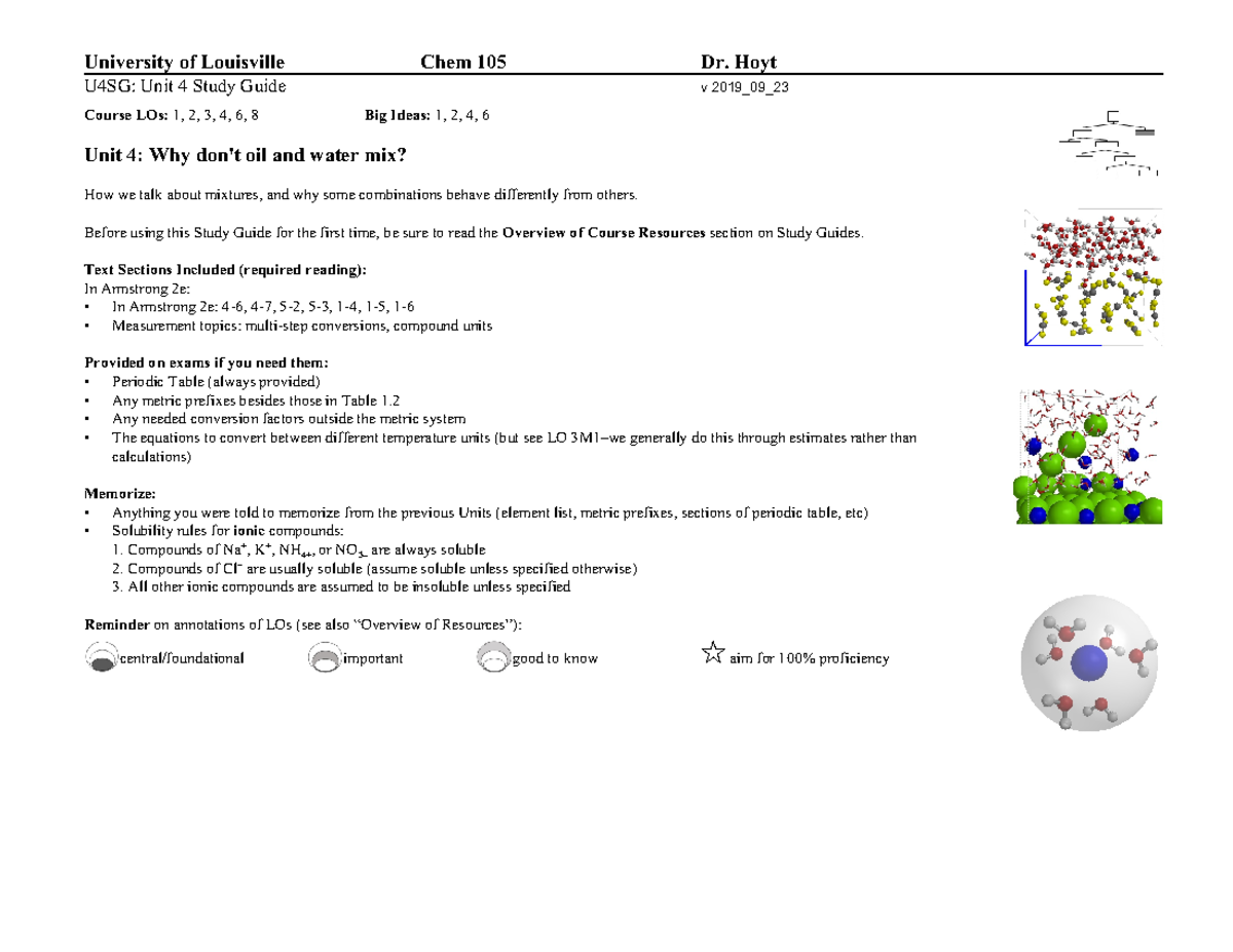 CHEM105 Unit 4 Study Guide - University of Louisville Chem 105 Dr. Hoyt ...