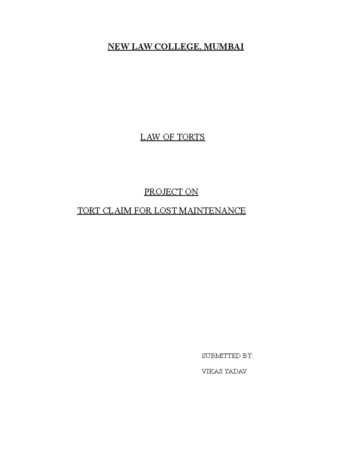 SSRN-torts - xgdf - NEW LAW COLLEGE, MUMBAI LAW OF TORTS PROJECT ON ...