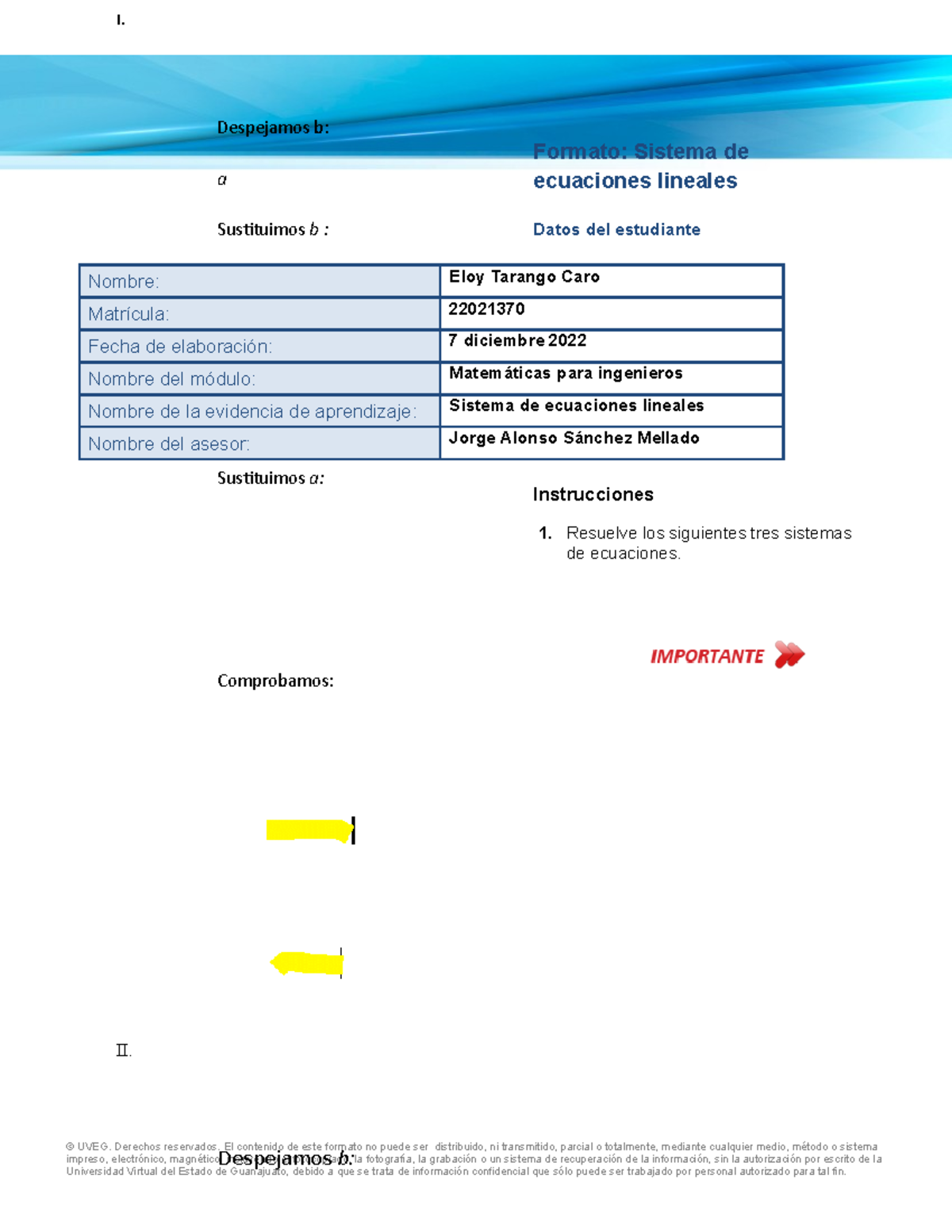 Tarango Eloy Sistema de ecuaciones lineales - Formato: Sistema de ...