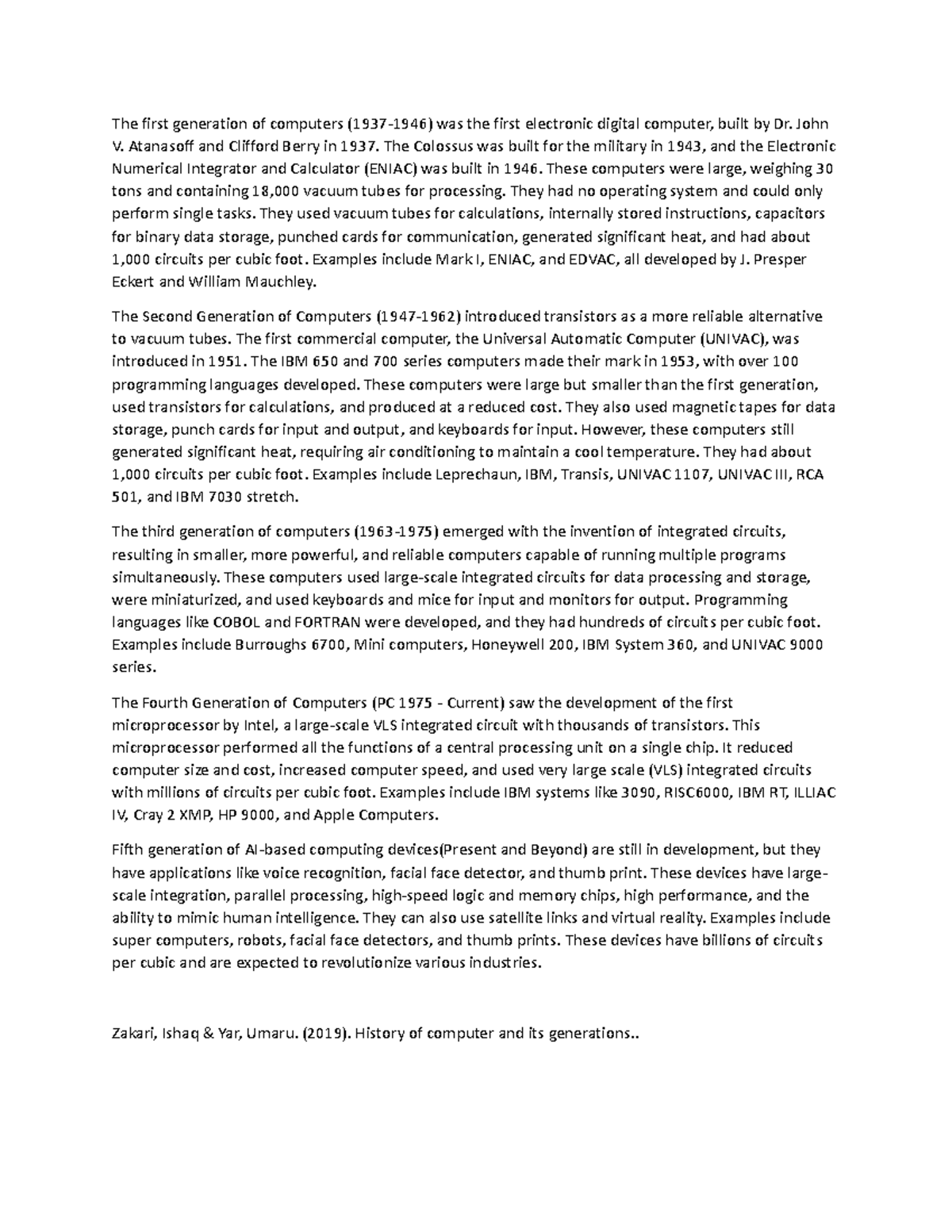 The first generation of computers - John V. Atanasoff and Clifford ...