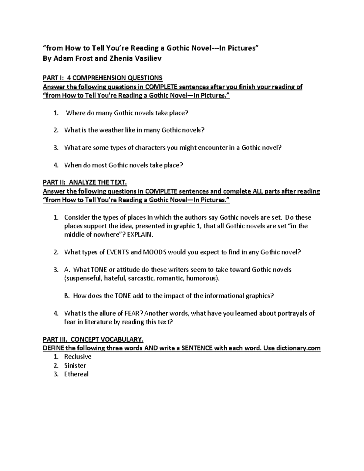 Gothic Pictures Activities - “from How to Tell You’re Reading a Gothic ...