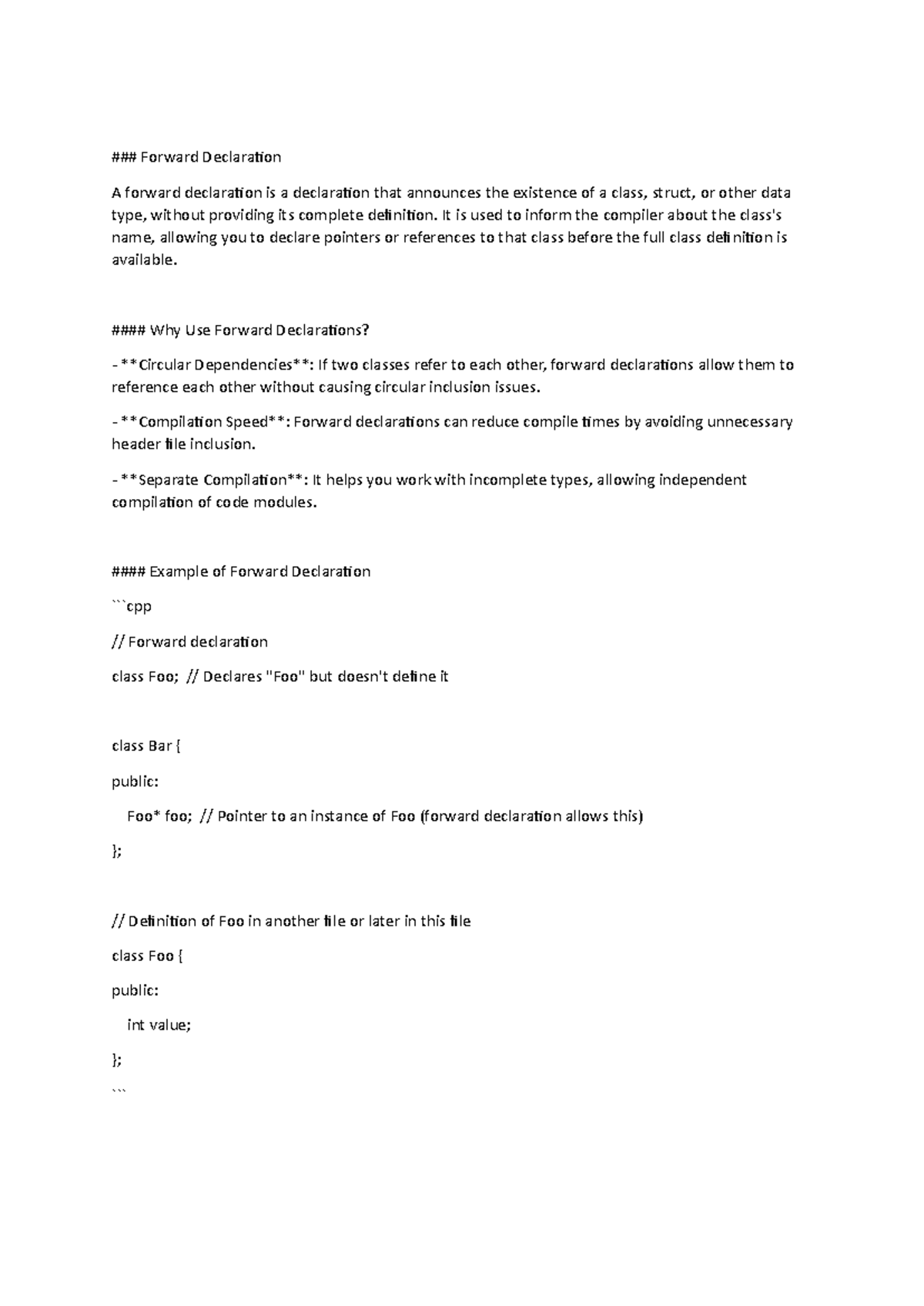 Unit 1 OODP - efwefwefe - Forward Declaration A forward declaration is a declaration that ...