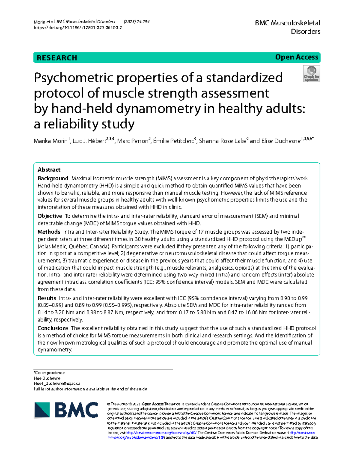 Psychometric properties of a standardized protocol of muscle strength ...