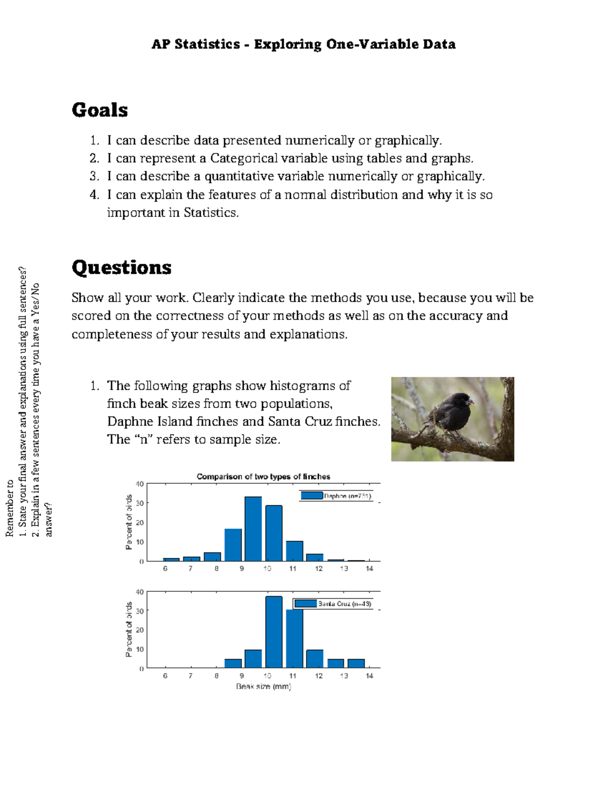 AP Statistics Assignment 1 Exploring One-Variable Data 2023 - Remember to 1. State your final ...