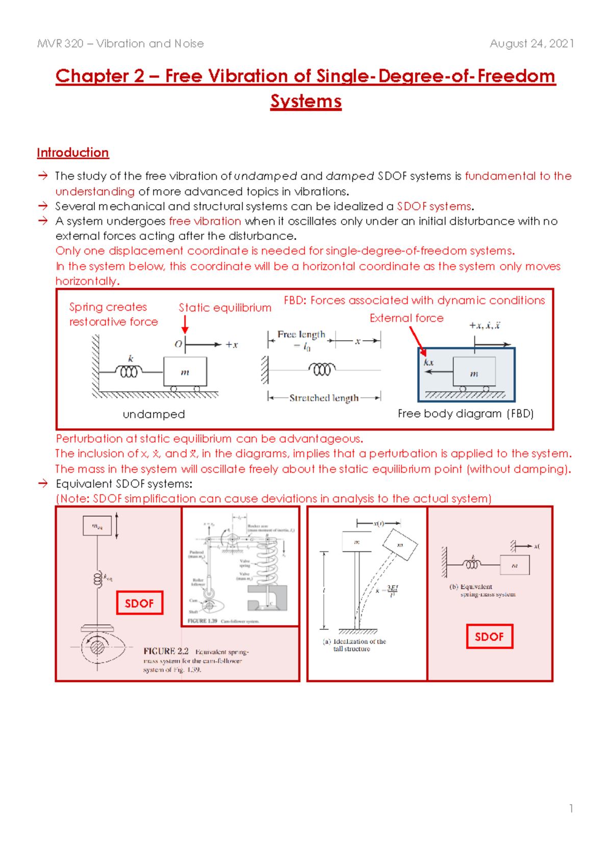 MVR 320 Chapter 2 - Free Vibration of SDOF - Chapter 2 – Free Vibration ...