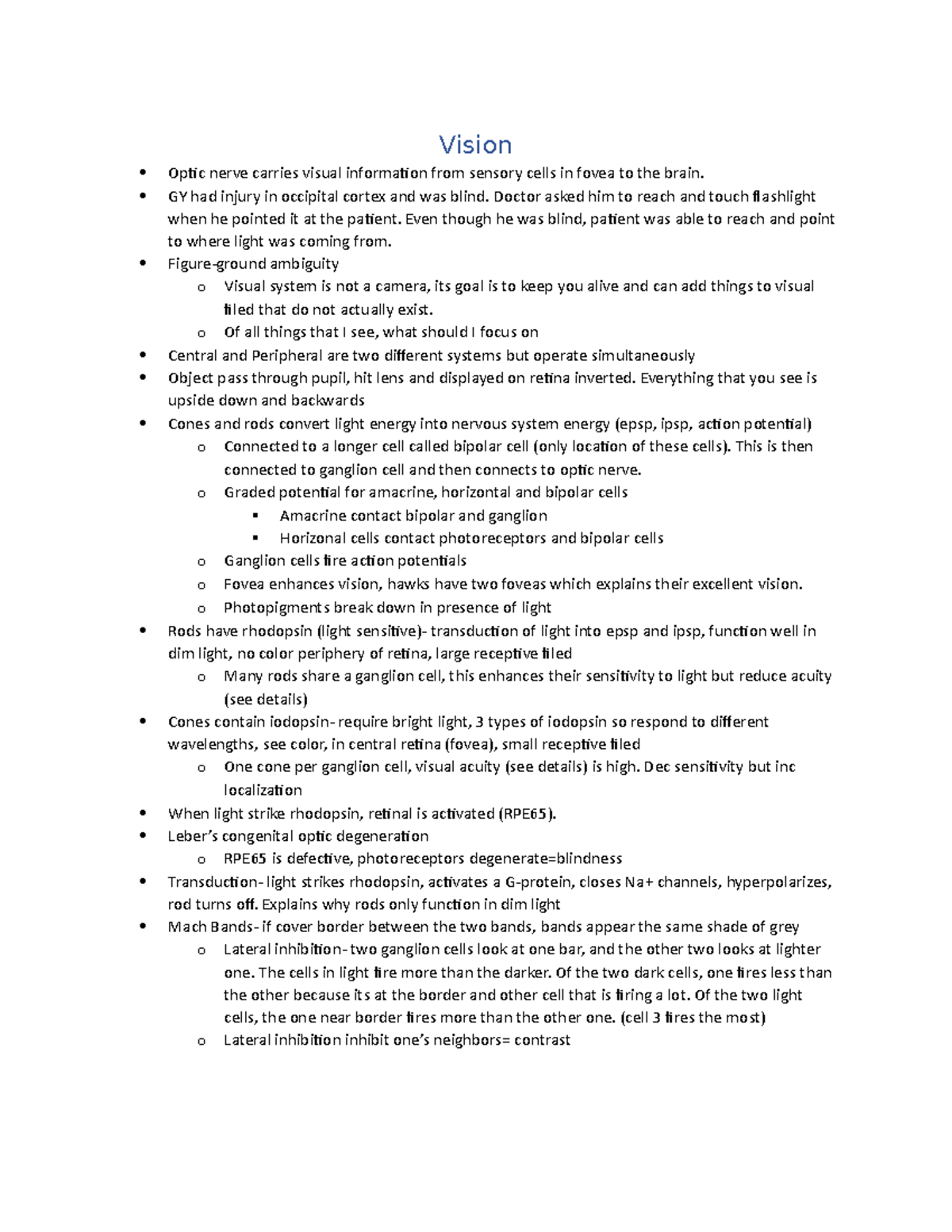2019-Introduction to Neuroscience notes - Vision Optic nerve carries ...