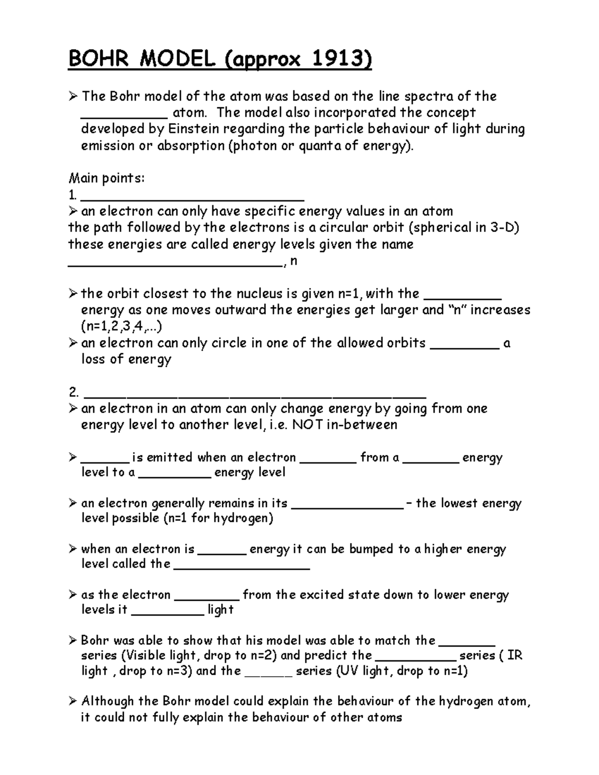 Atomic structure and properties student notes 17 - BOHR MODEL (approx ...