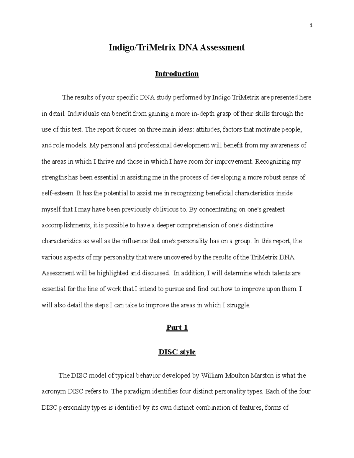 Indigo Tri Metrix Assessment - Indigo/TriMetrix DNA Assessment ...