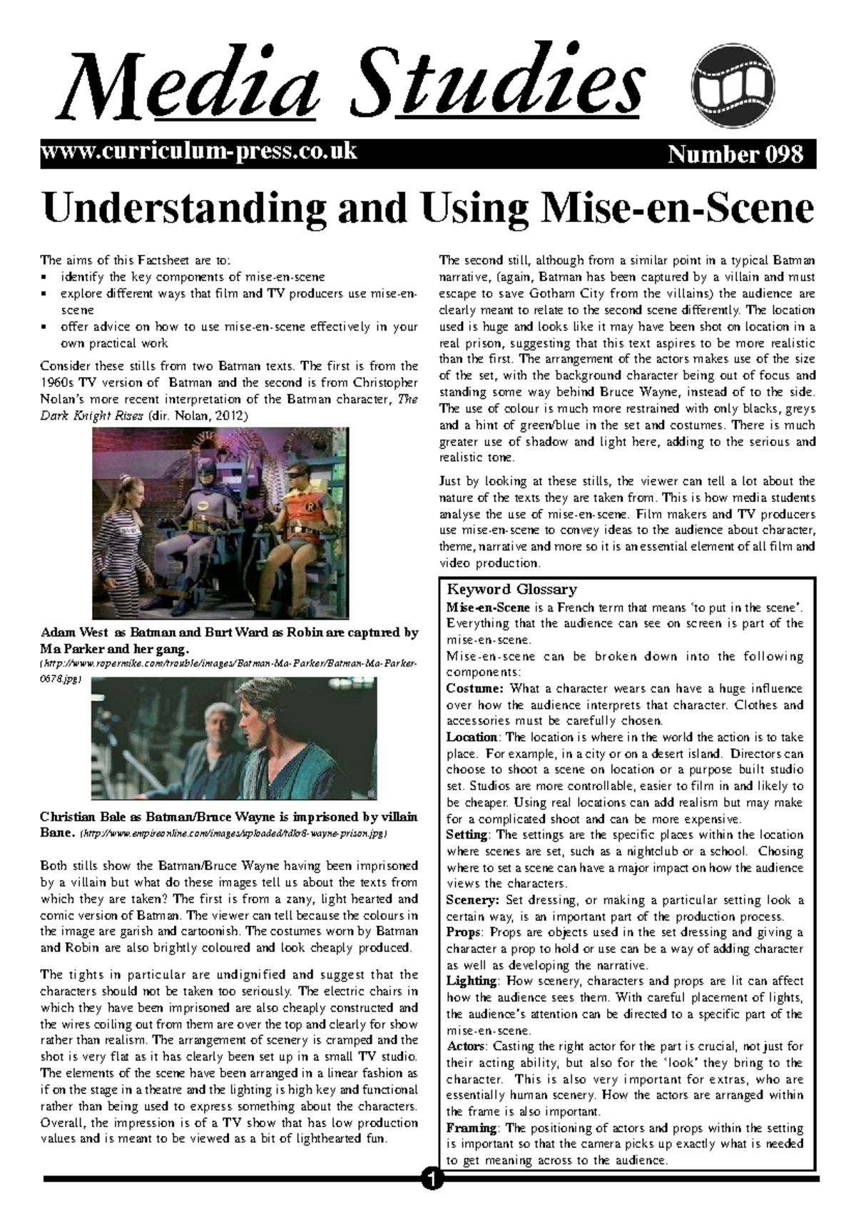 Mis-en-scene - Understanding Mise-en-Scene - 1 curriculum-press.co ...