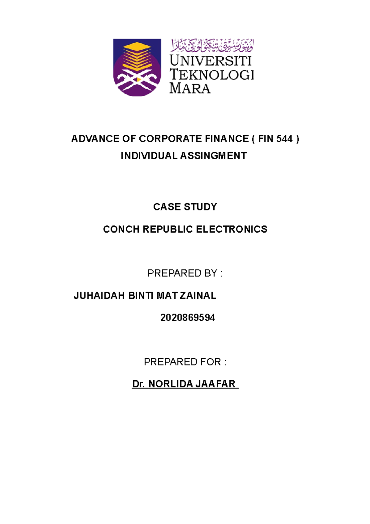 Fin544 - lectures notes - ADVANCE OF CORPORATE FINANCE ( FIN 544 ...
