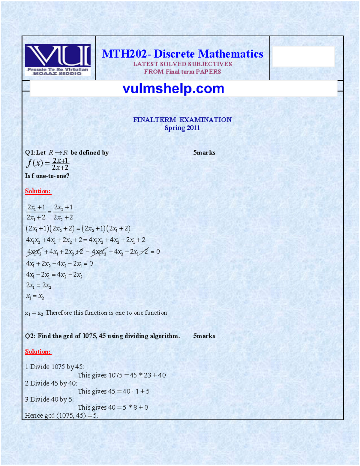 MTH202 - Final TERM Subjective Solved By Moaaz - MTH202- Discrete ...