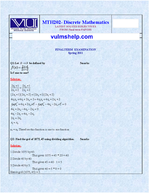 MTH202 Practice Questions 1-45 - Solution File Lecture No 1- Question ...