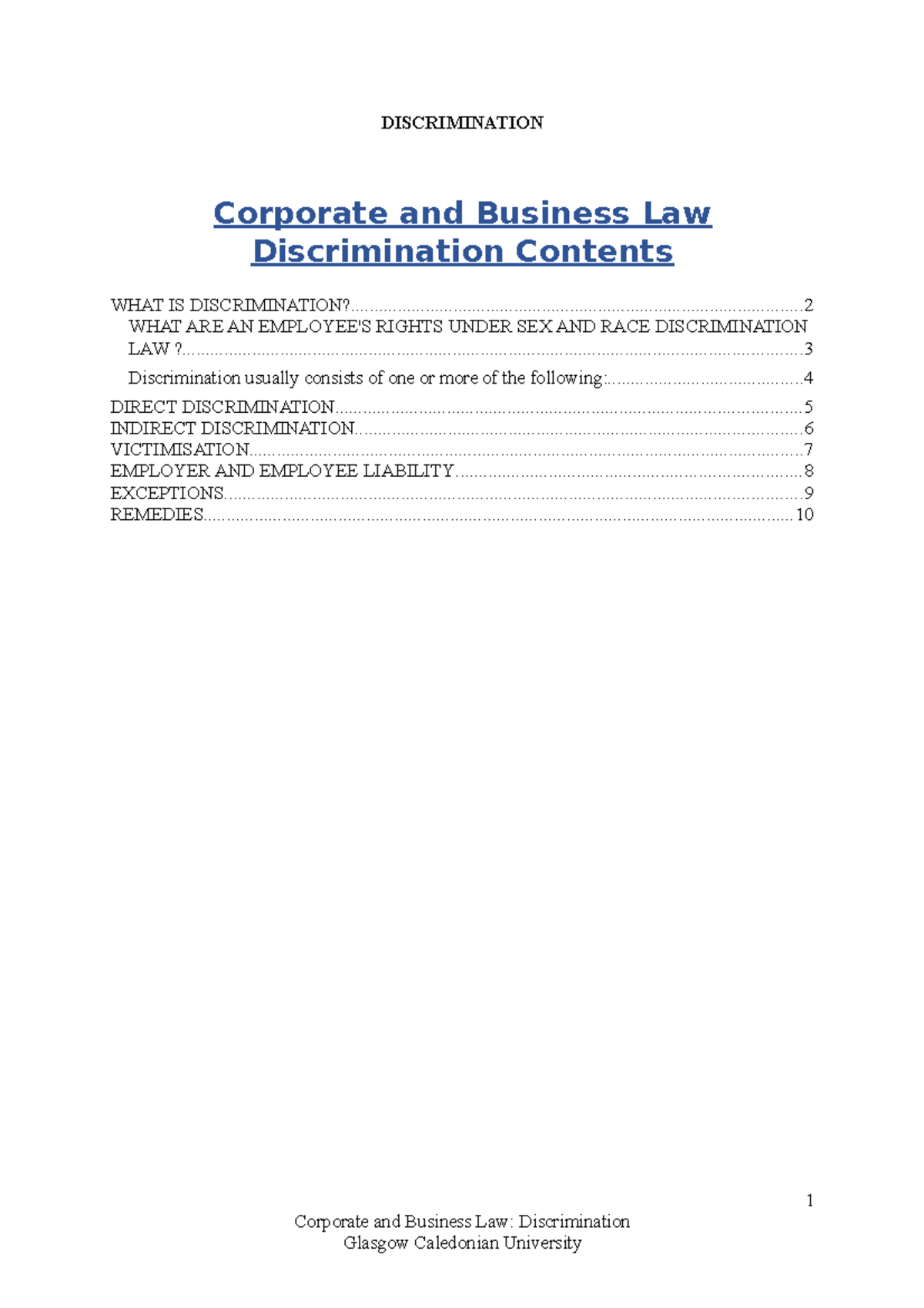 Corporate and Business Law - Discrimination - DISCRIMINATION Corporate ...