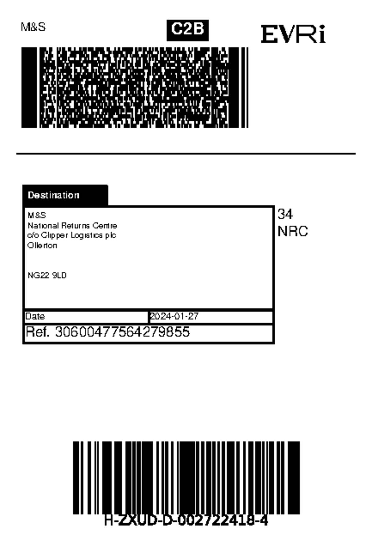 Label - asdfasd - M&S C2B Destination M&S National Returns Centre c/o ...