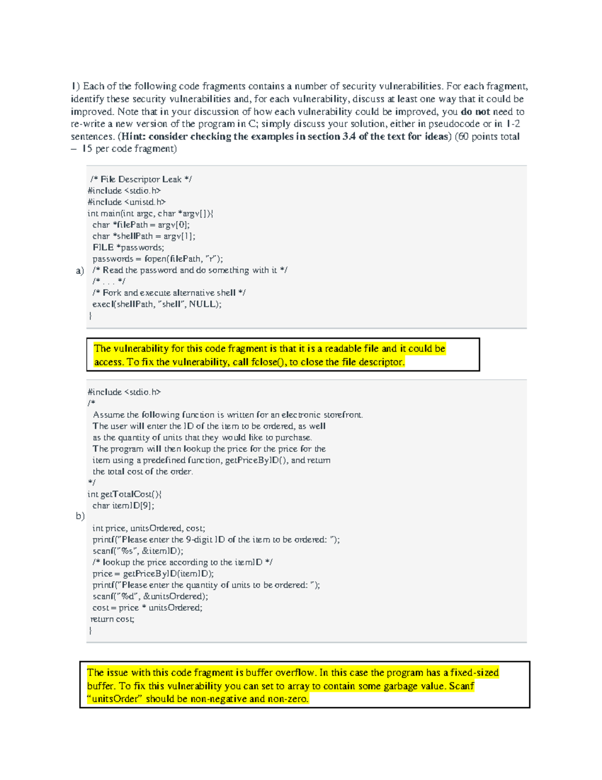 Coding assignment - Each of the following code fragments contains a ...