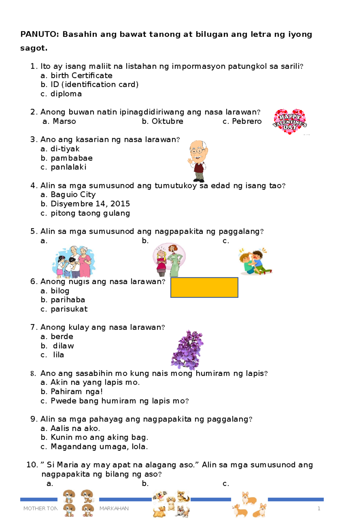 Questions for Mother Tongue 2 - PANUTO: Basahin ang bawat tanong at ...