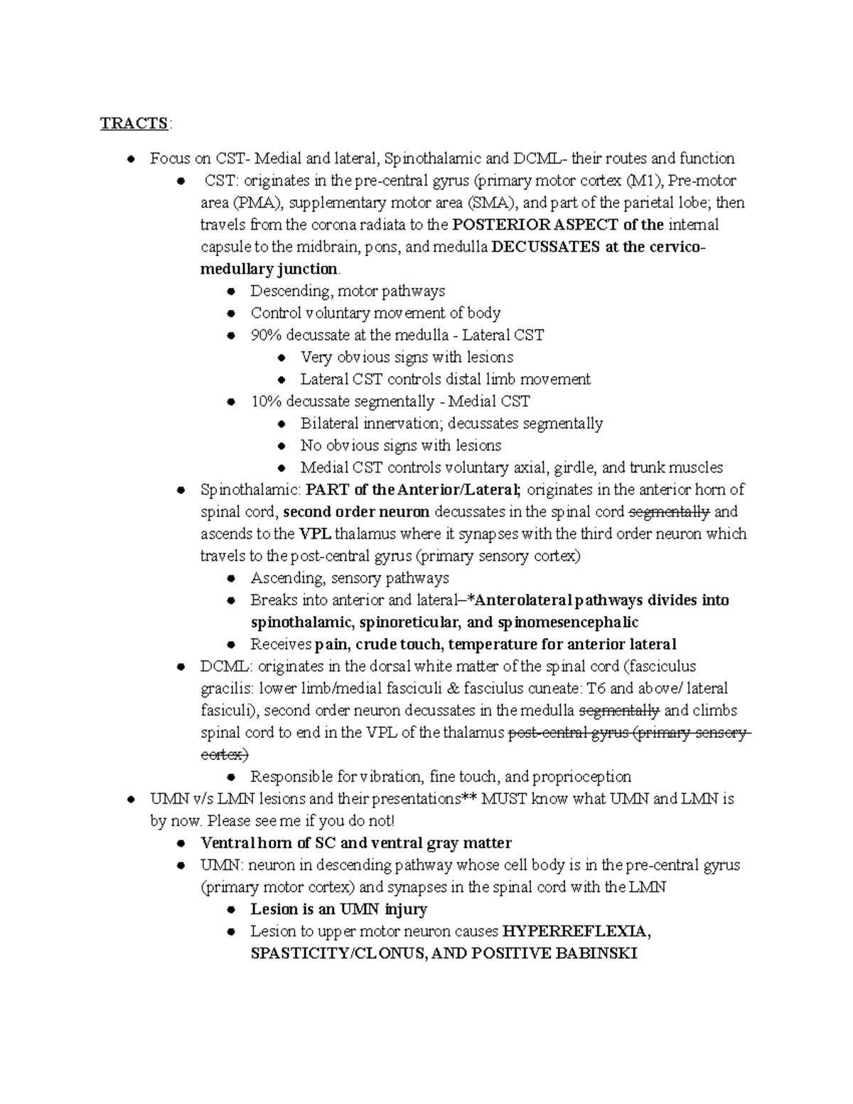 Spinal Tracts and SCI - TRACTS: Focus on CST- Medial and lateral ...